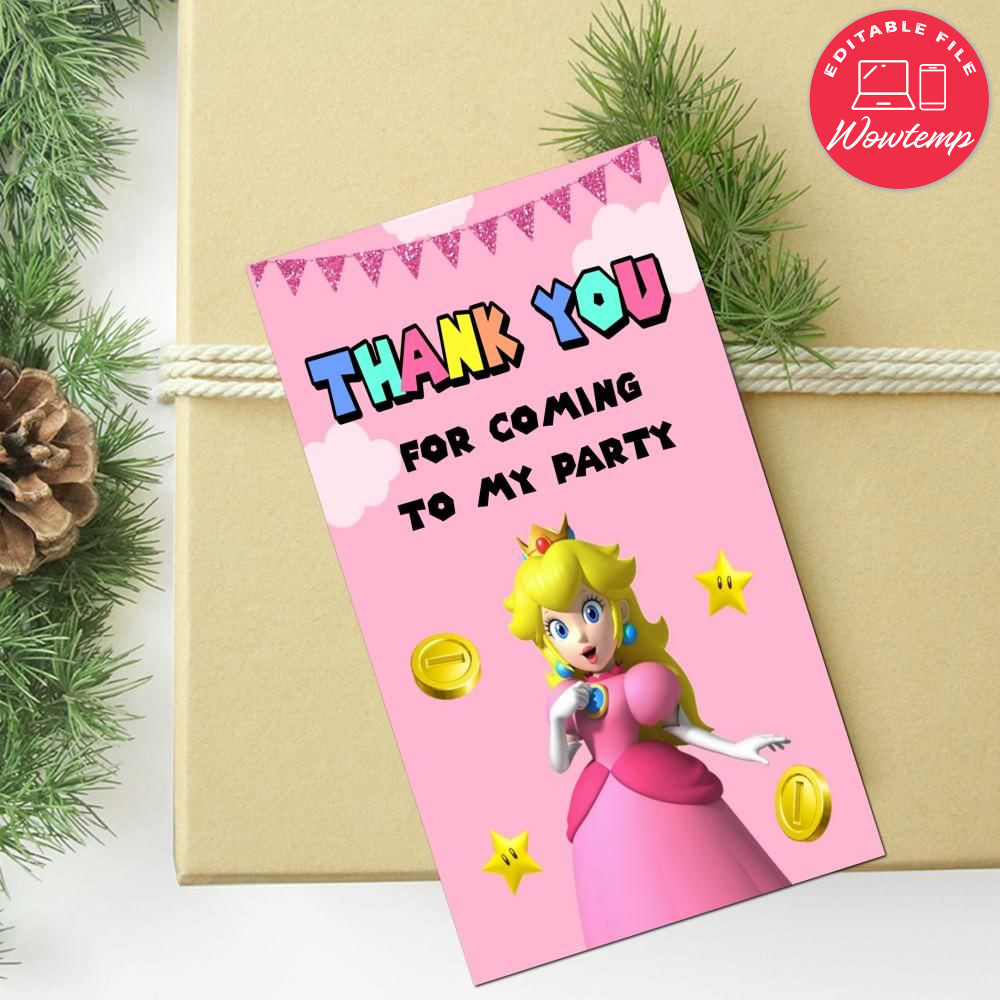 Princess Peach Thank You Tag Customizable Template | Wowtemp