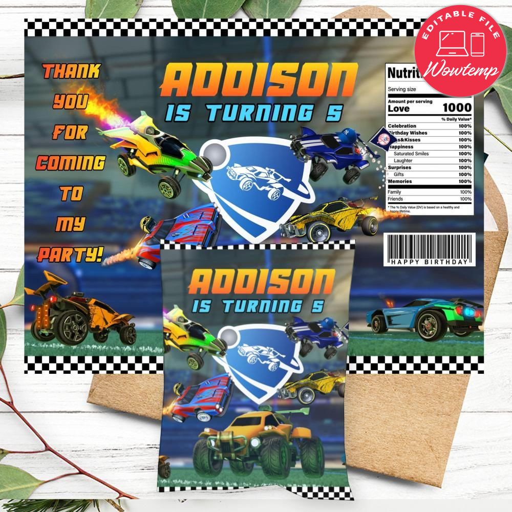 Rocket League Birthday Party Chip Bag Digital File DIY | Wowtemp
