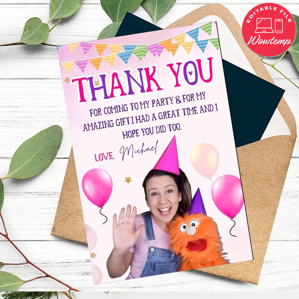 Ms. Rachel Thank You Card Customizable Template DIY | Wowtemp