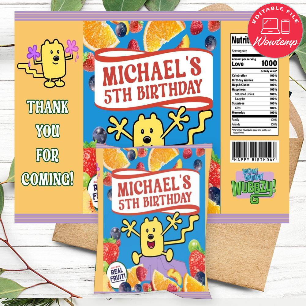 Wow Wow Wubbzy Birthday Party Fruit Snack Bag Digital File | Wowtemp