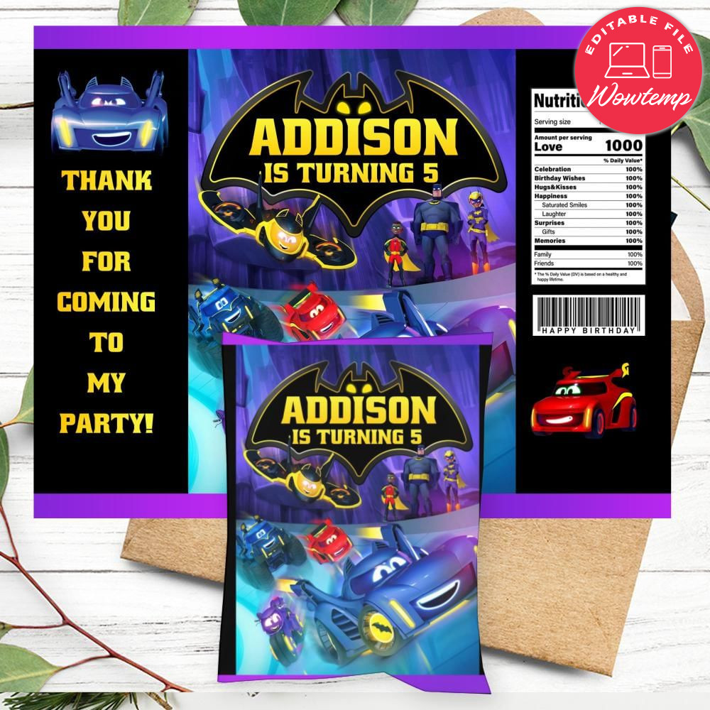 Batwheels Birthday Party Chip Bag Digital File DIY | Wowtemp