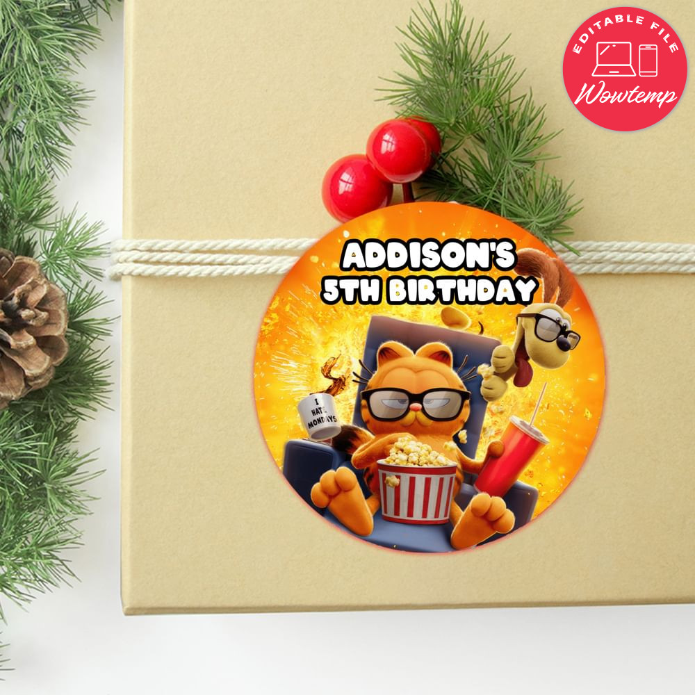 Garfield Circle Sticker Template Customizable DIY | Wowtemp