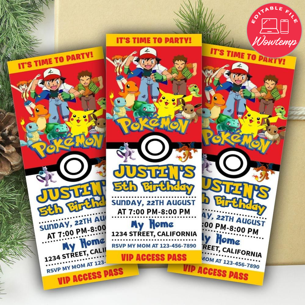 Pokemon Ticket Invitation Customizable Template | Wowtemp