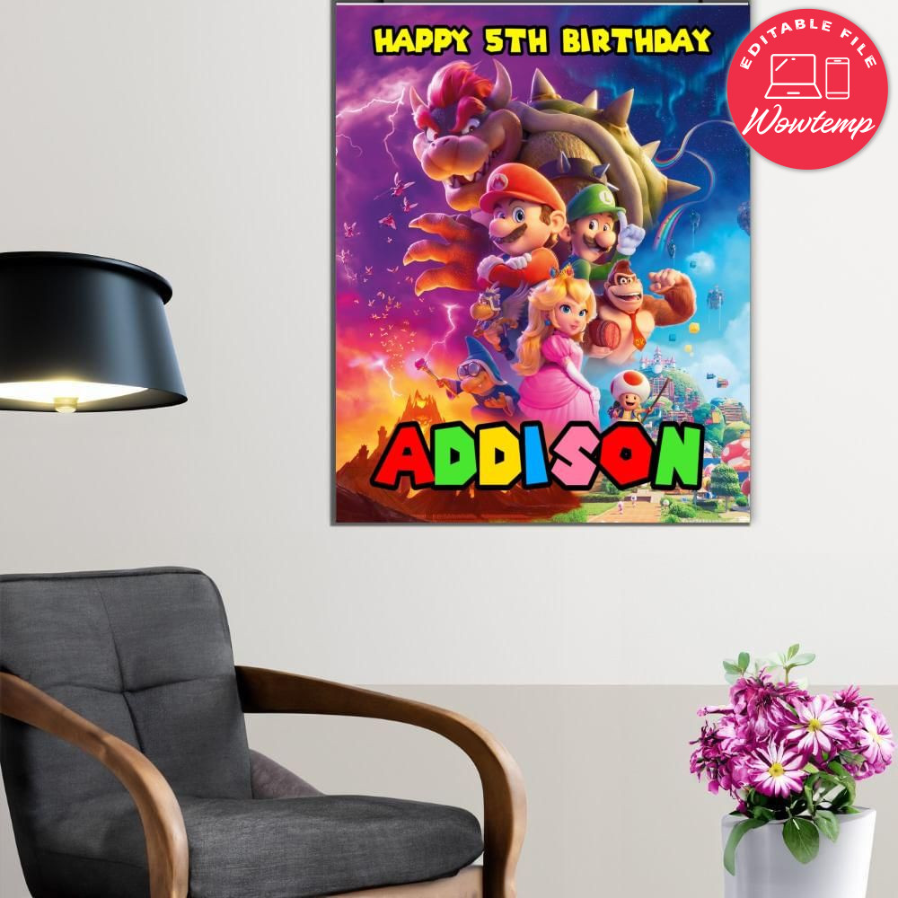 Super Mario Bros Birthday Welcome Sign Digital File Printable DIY | Wowtemp