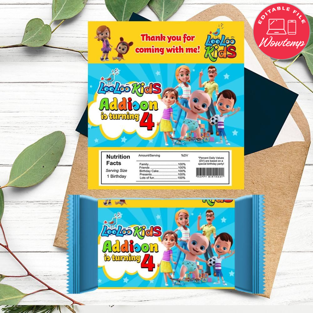 LooLoo Kids Candy bar Label Customizable Template DIY | Wowtemp