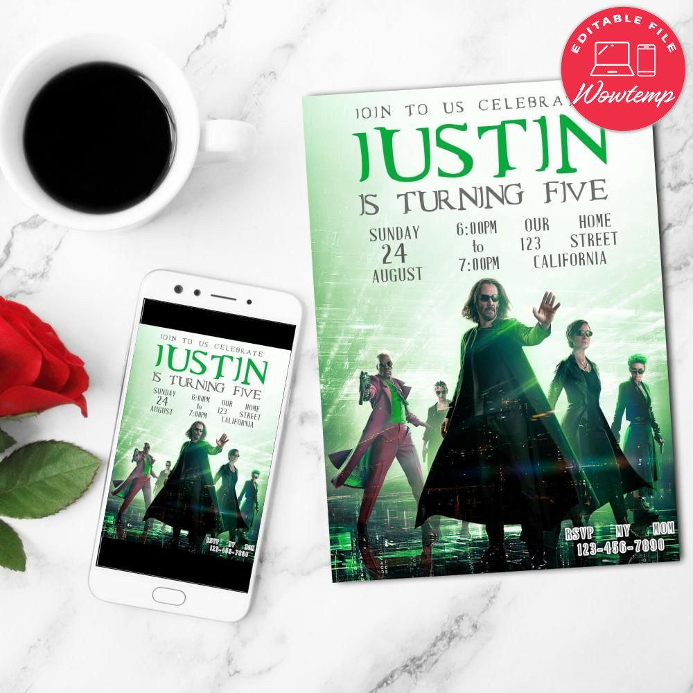 The Matrix Invitation Customizable Template Instant Download | Wowtemp