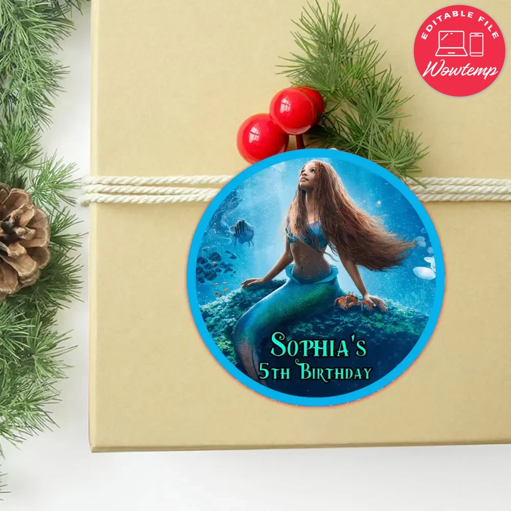 The Little Mermaid Circle Sticker Template Customizable DIY | Wowtemp