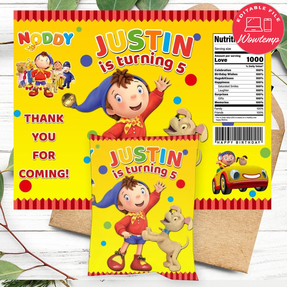 Noddy Birthday Party Chip Bag Digital File Printable | Wowtemp