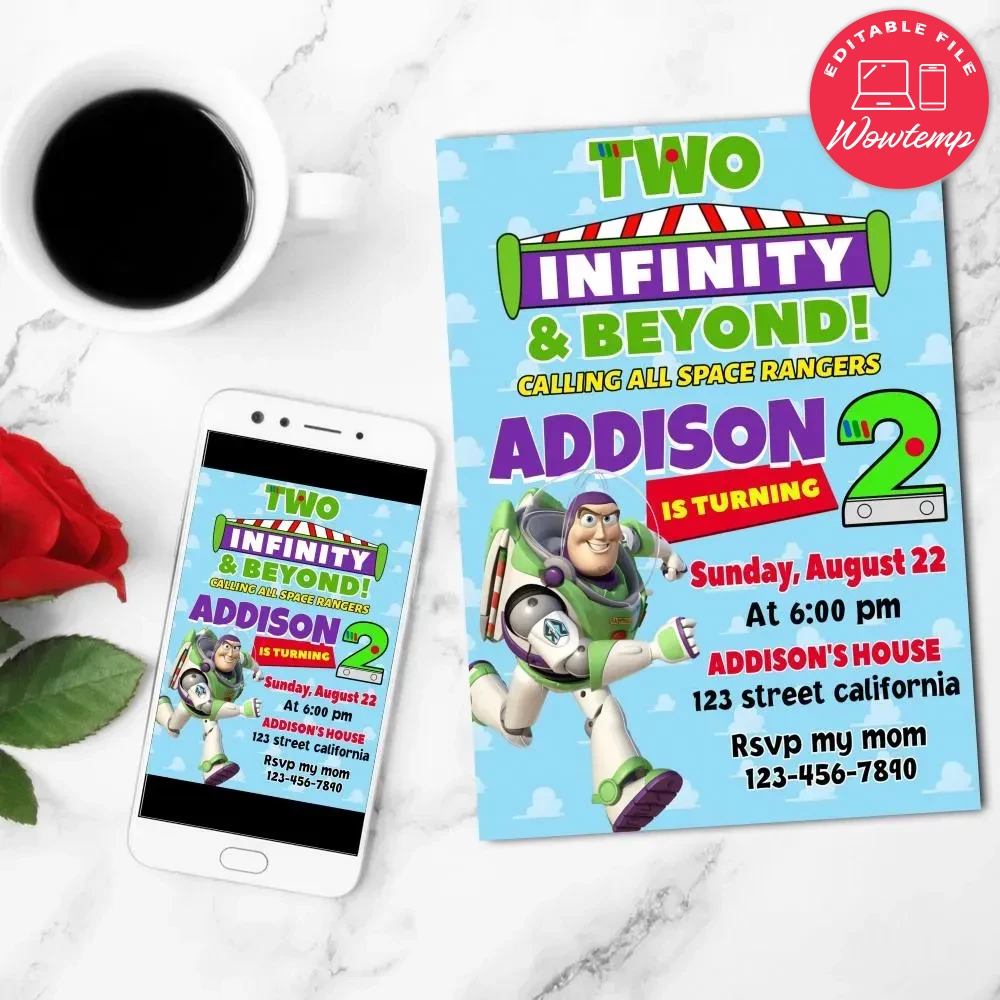 Buzz light year Two Infinity Invitation Customizable Template DIY | Wowtemp