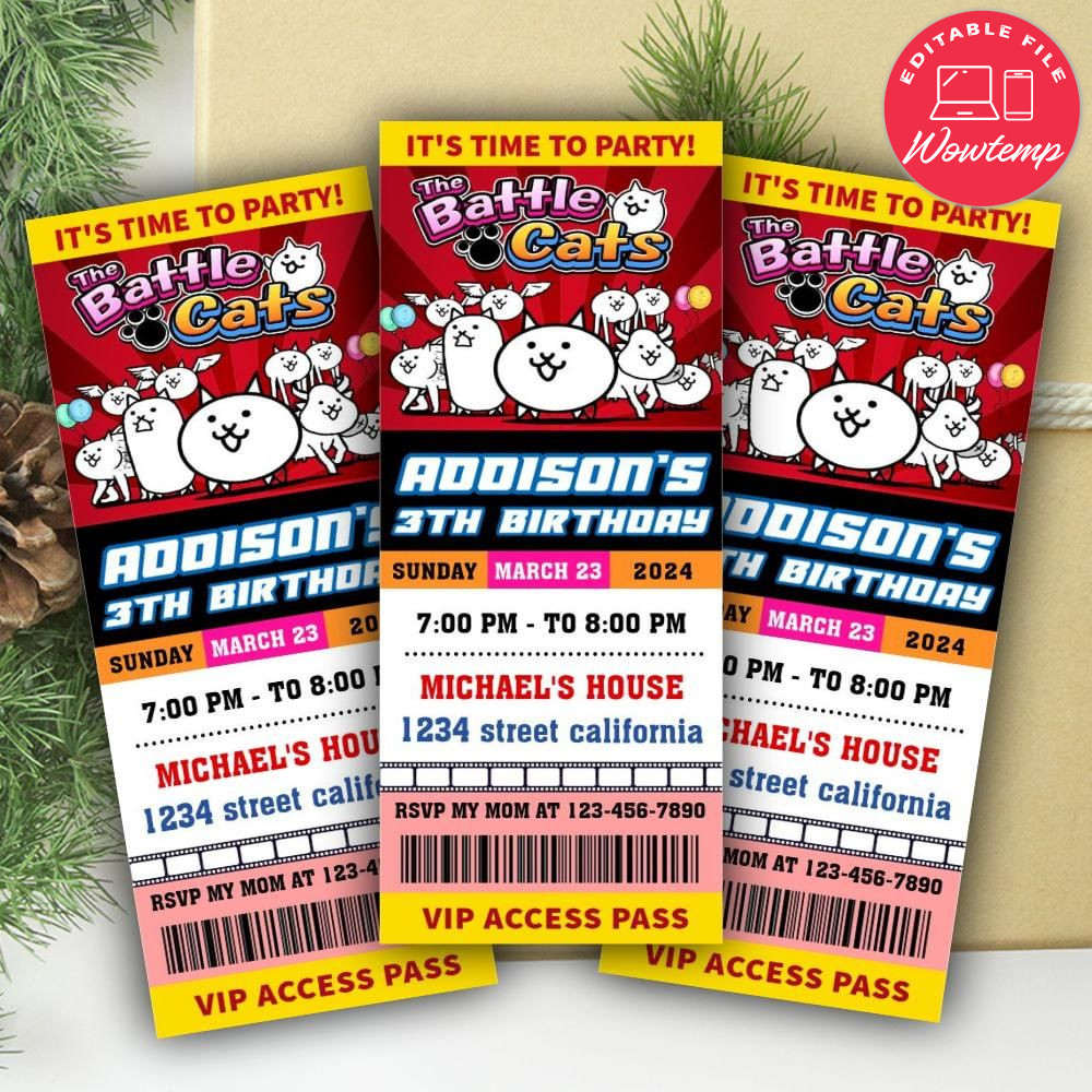The Battle Cats Ticket Invitation Customizable Template | Wowtemp
