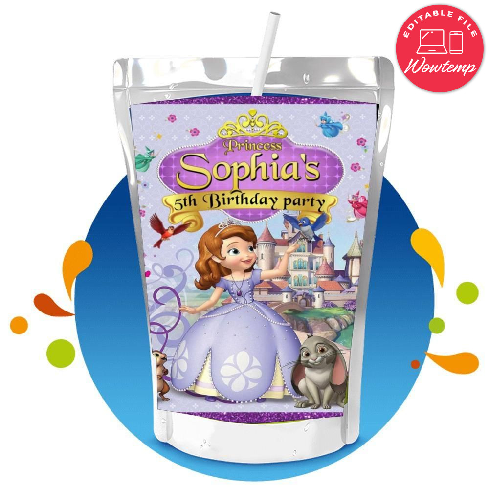 Princess Sofia Capri Sun Birthday Digital File Printable | Wowtemp