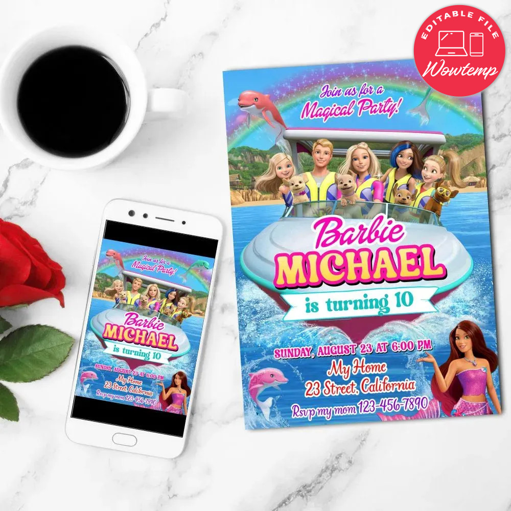 Barbie Dolphin Magic Flyer Customizable Template DIY | Wowtemp