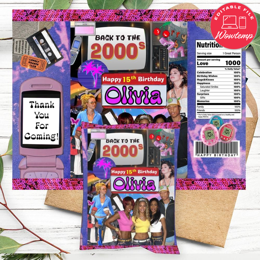 Early 2000s Birthday Party Chip Bag Digital File DIY | Wowtemp