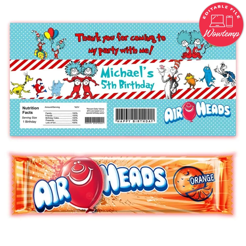 Dr. Seuss Airhead Candy Wrapper Template Printable | Wowtemp