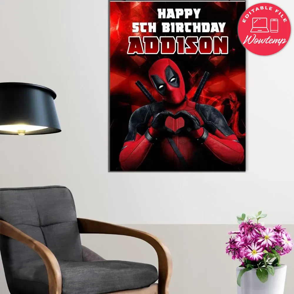 Deadpool Birthday Welcome Sign Digital File Printable DIY | Wowtemp