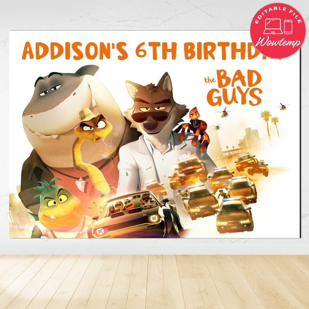 The Bad Guys Birthday Backdrop Digital File Template | Wowtemp