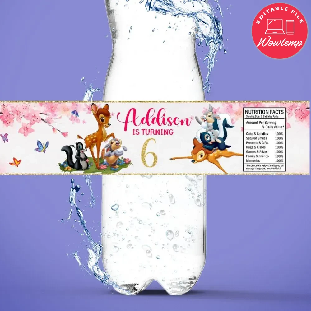 Bambi magic world Birthday Water Bottle Label Template | Wowtemp