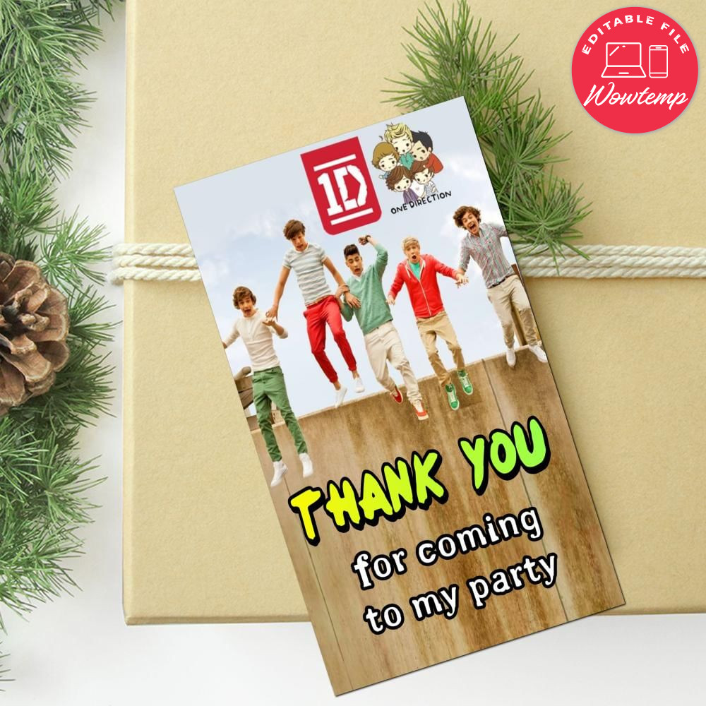 One Direction Thank You Tag Customizable Template | Wowtemp