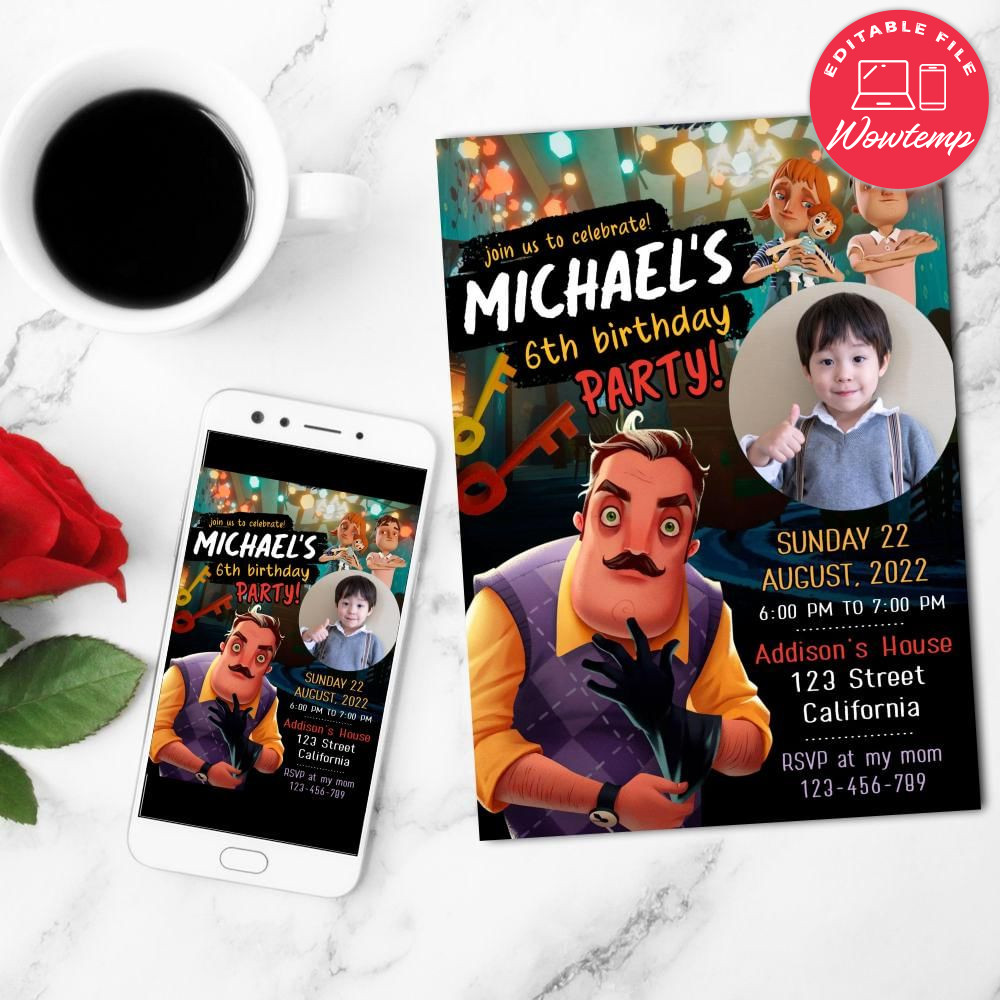Hello neighbor Birthday Invitation With photo Customizable DIY | Wowtemp