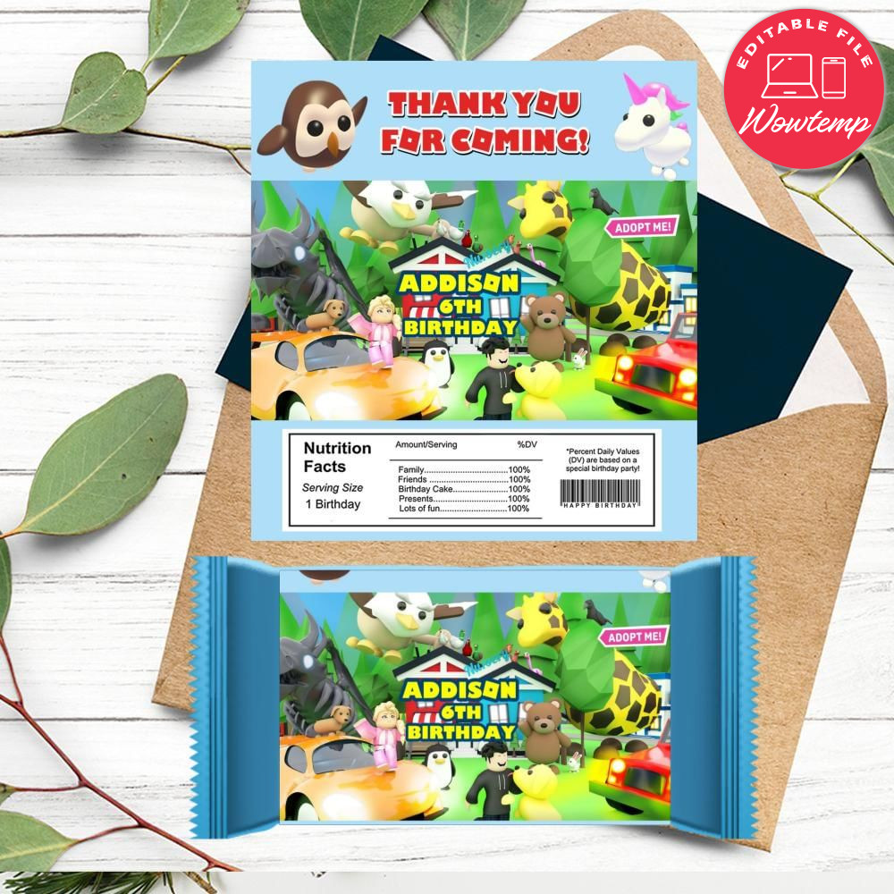 Adopt Me Candy bar Label Customizable Template DIY | Zingtemp