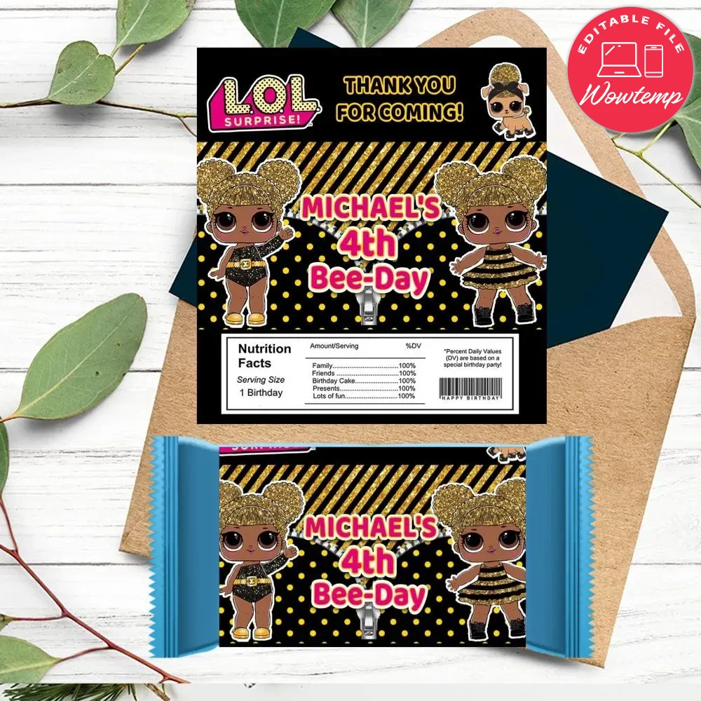 Queen Bee Lol Candy bar Label Customizable Template DIY | Wowtemp