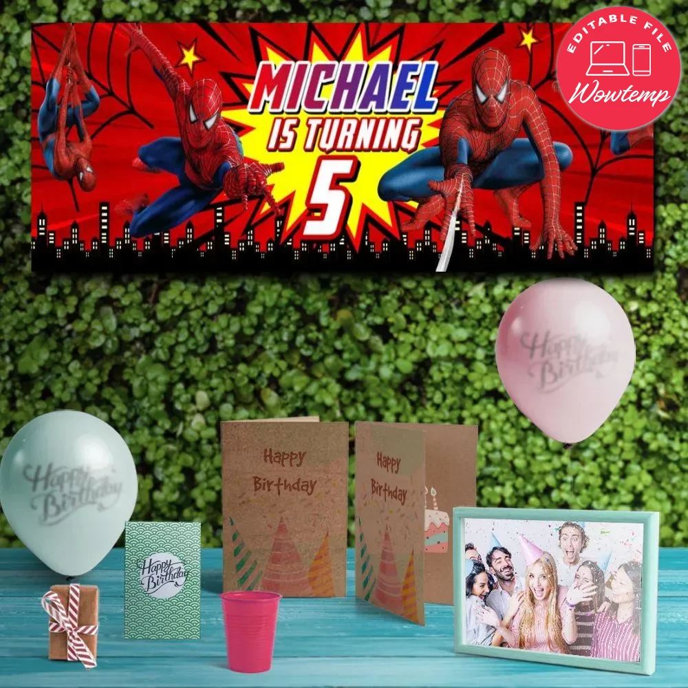Spider Man Birthday Banner Digital File Template | Wowtemp