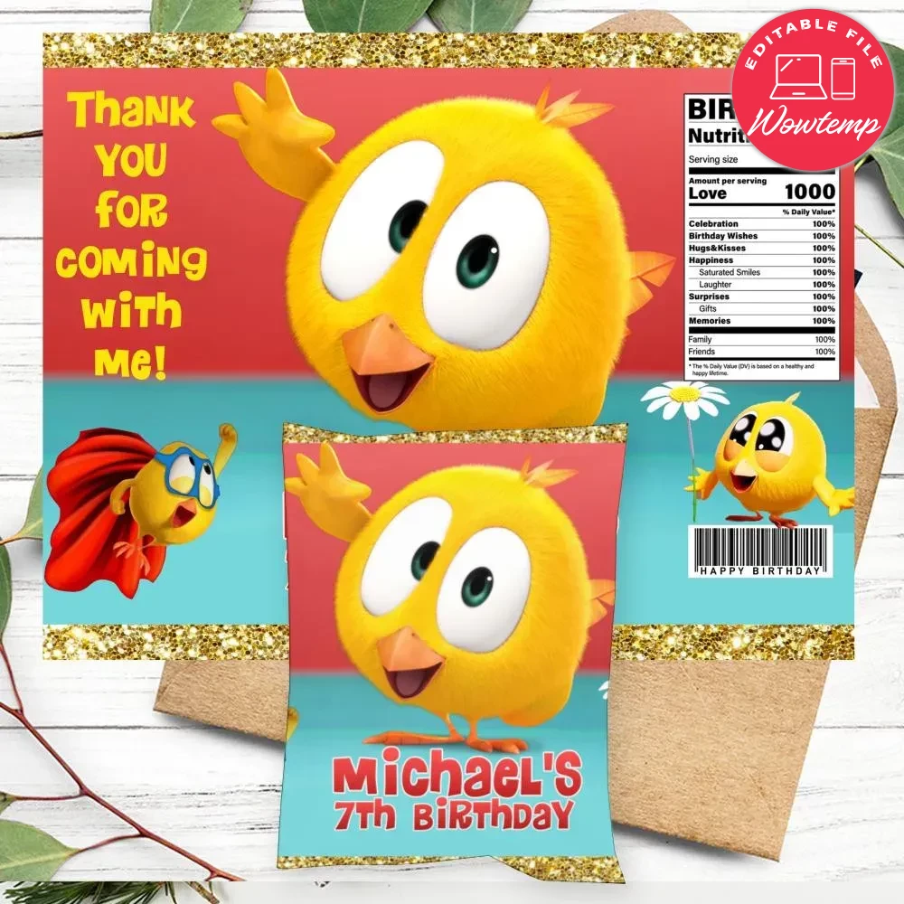 Pollito Chicky Birthday Chip Bag Digital File Printable | Wowtemp