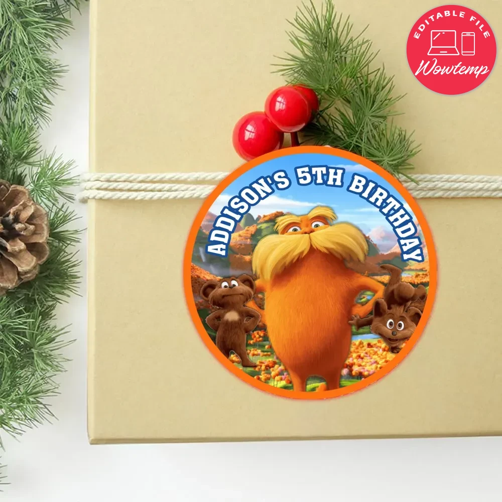 Lorax Circle Sticker Template Customizable DIY | Wowtemp