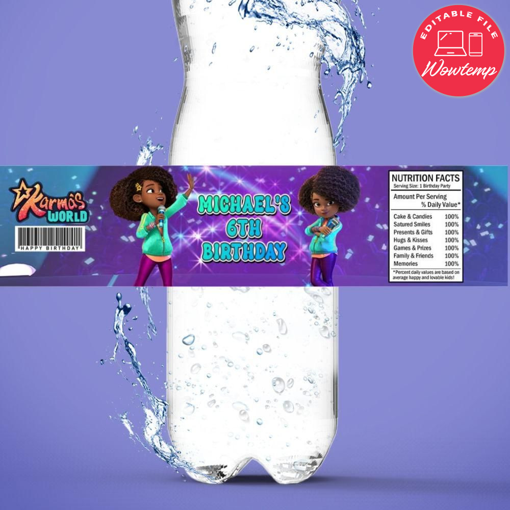 Karma's world Birthday Water Bottle Label Template | Wowtemp