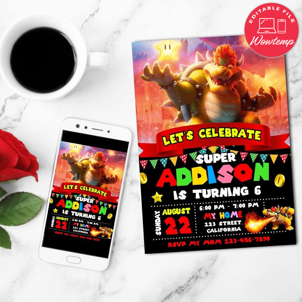 Bowser Birthday Invitation Customizable Template DIY | Wowtemp