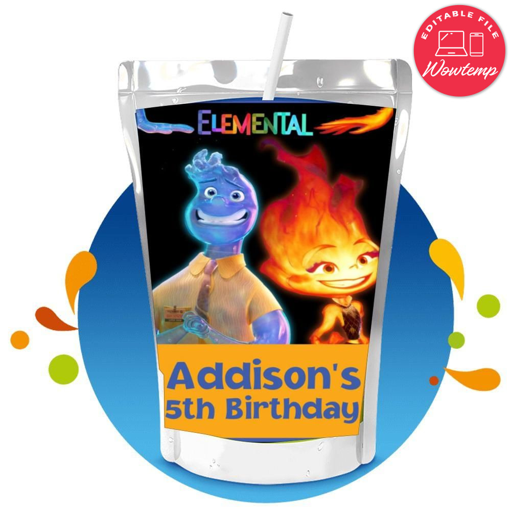 Elemental Pixar Capri Sun Birthday Digital File Printable | Wowtemp