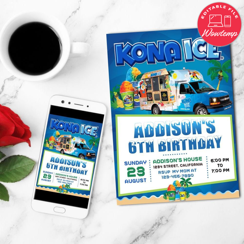 Kona ice Invitation Customizable Template DIY | Wowtemp