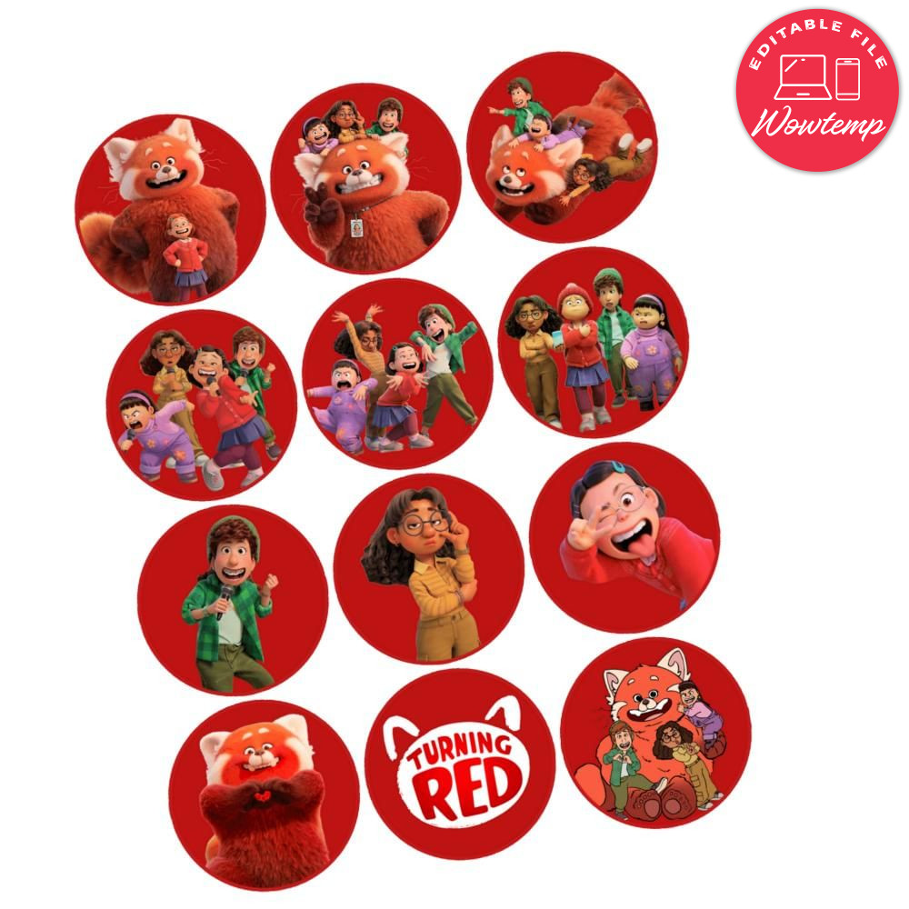 Turning Red Cupcake Toppers Template Printable Instant Download | Wowtemp
