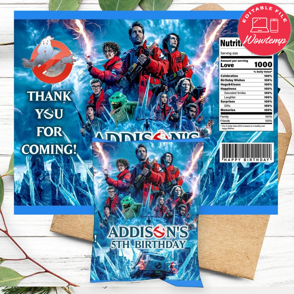 Ghostbusters Frozen Empi Birthday Party Chip Bag Digital File DIY | Wowtemp