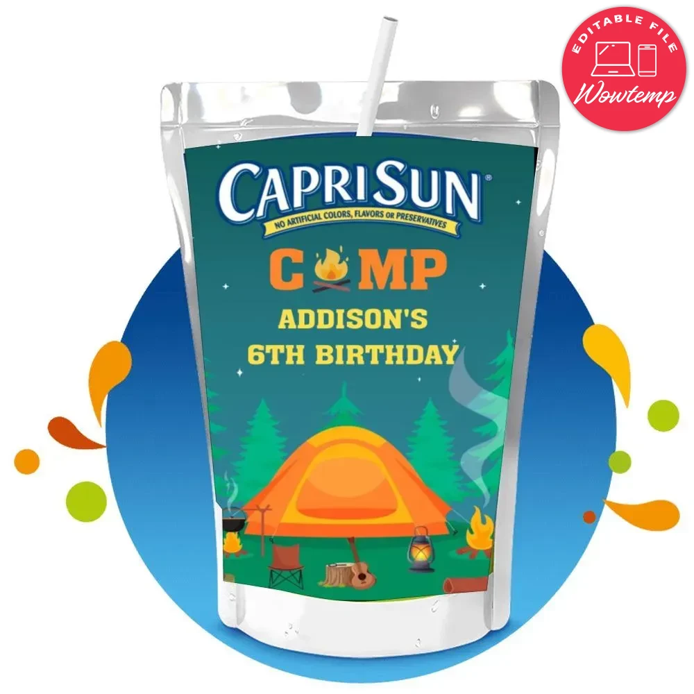 Camping Capri Sun Birthday Digital File Printable | Wowtemp