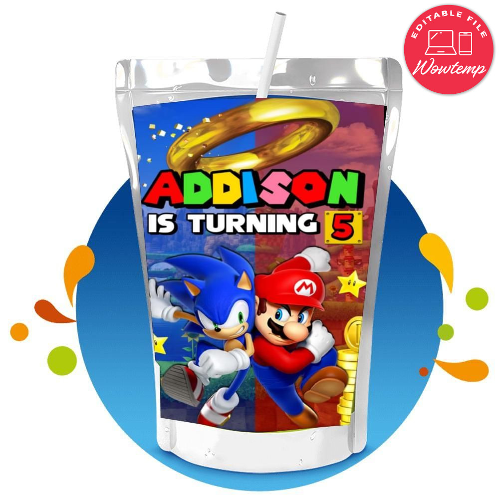 Sonic Mario Capri Sun Birthday Digital File Printable | Wowtemp