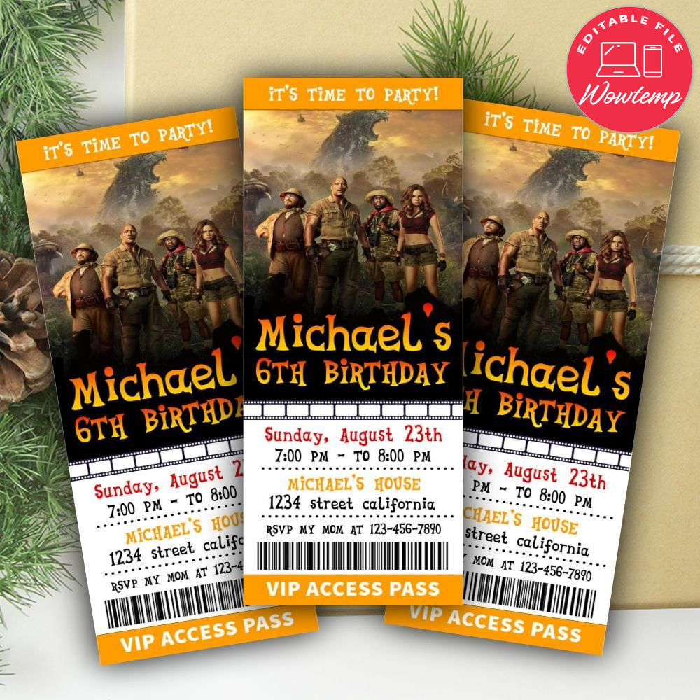 Jumanji Ticket Invitation Customizable Template | Wowtemp