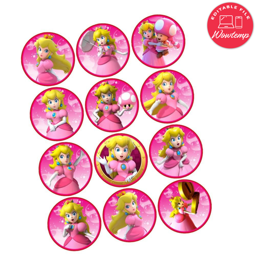 Princess Peach Cupcake Toppers Template Printable Instant Download ...