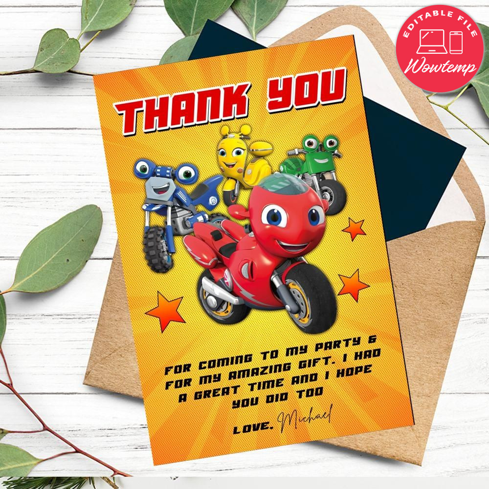 Ricky Zoom Thank You Card Customizable Template DIY | Wowtemp