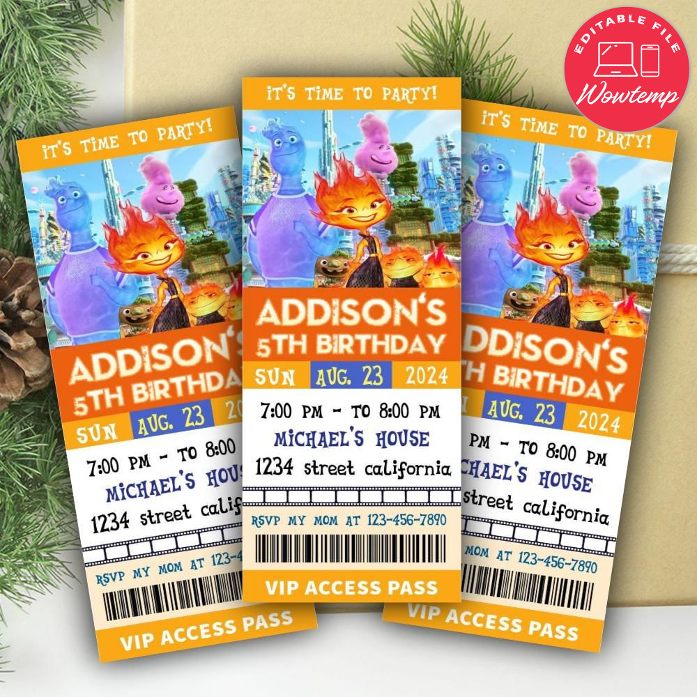 Elemental Pixar Ticket Invitation Customizable Template | Wowtemp