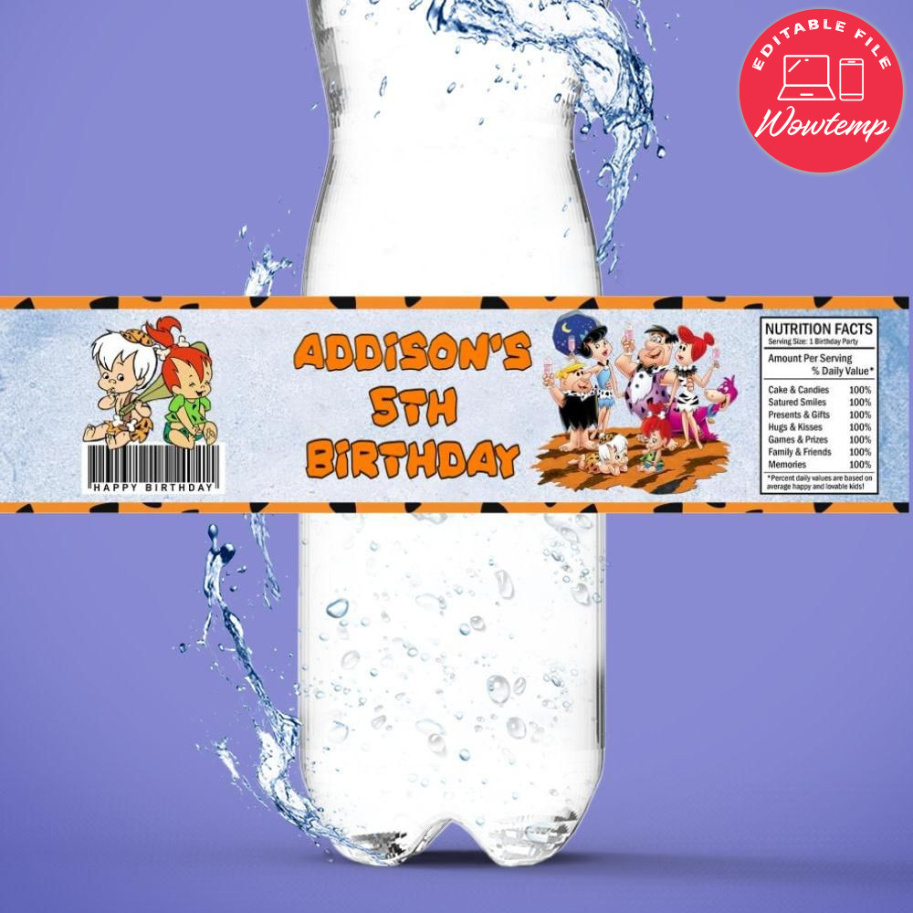 Flintstone Birthday Water Bottle Label Template | Zingtemp