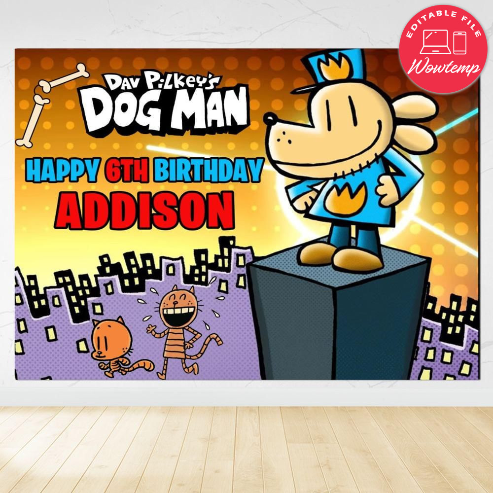 Dog man Birthday Backdrop Digital File Template | Wowtemp