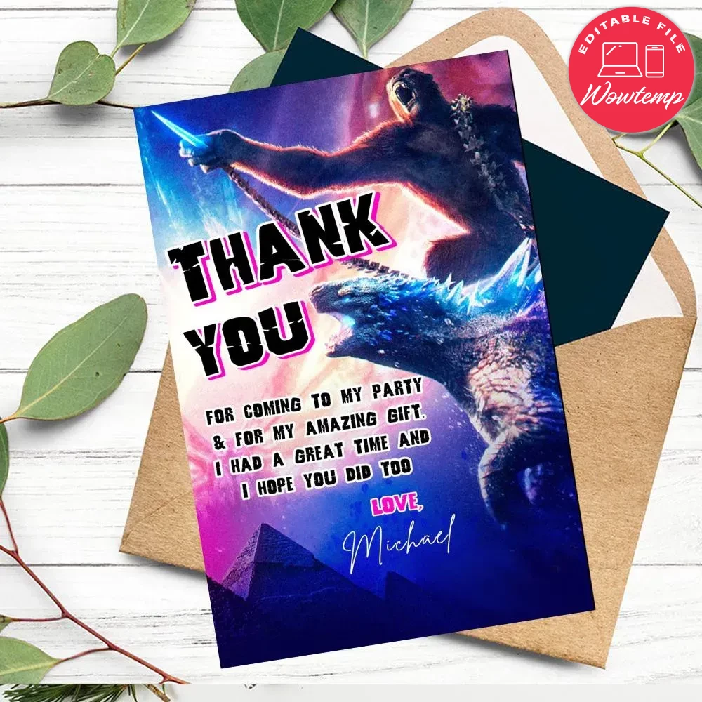 Godzilla X Kong: The New Empire Thank You Card Customizable Template ...