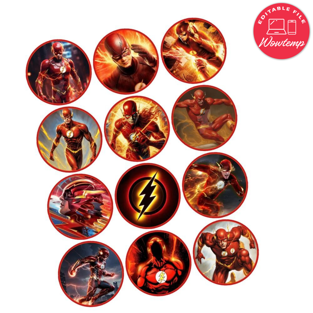 The Flash Cupcake Toppers Template Printable Instant Download | Wowtemp