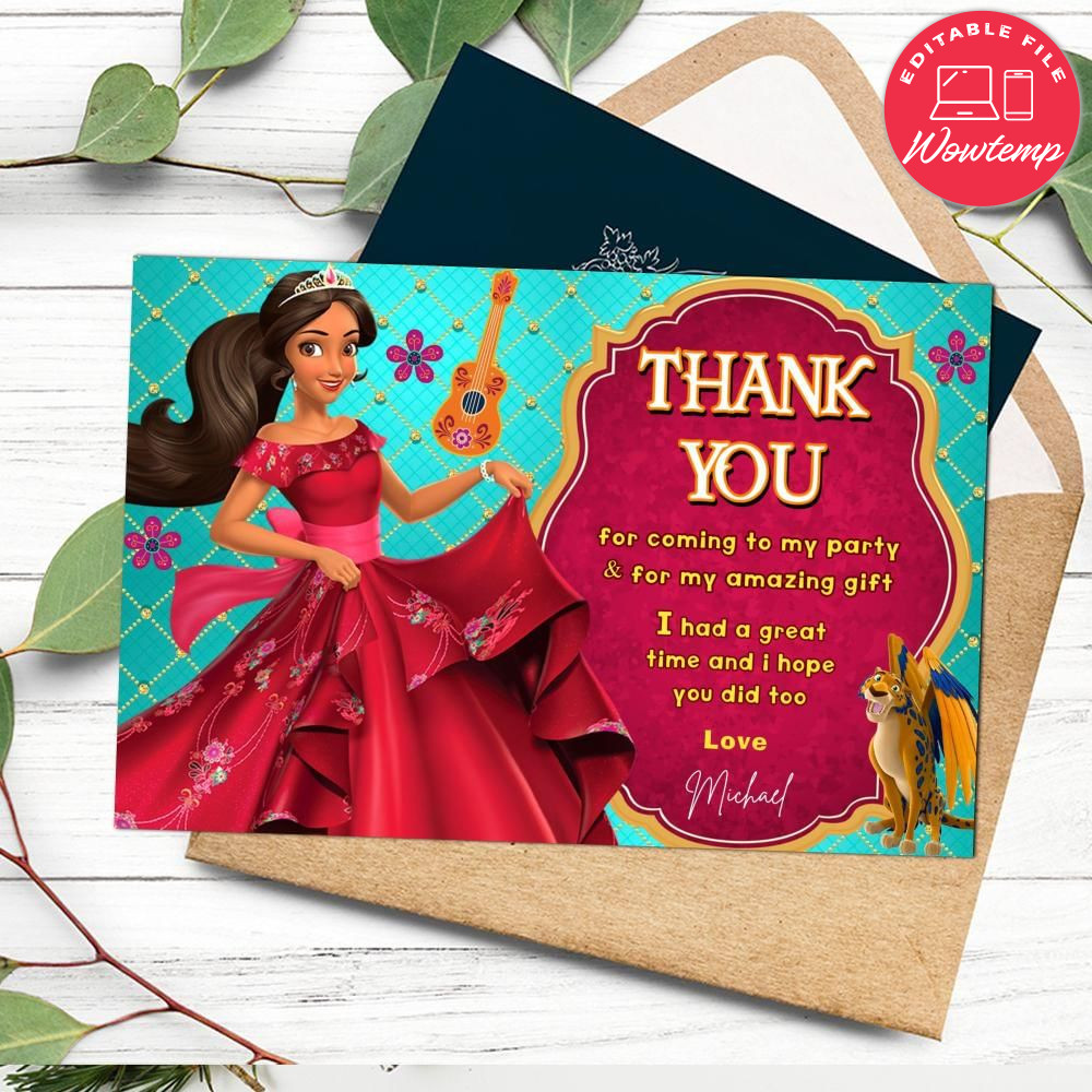 Elena Of Avalor Thank You Card Customizable Template DIY | Wowtemp