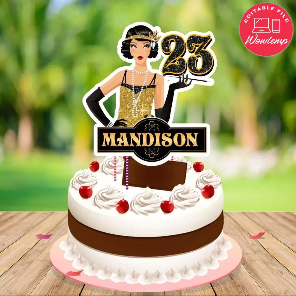 Flapper Birthday Cake Topper Template Printable | Wowtemp
