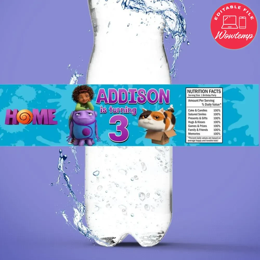 Boov Birthday Water Bottle Label Template | Wowtemp