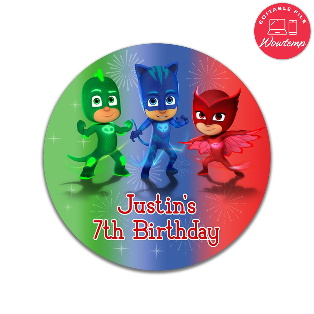 Pj Masks Sticker Template Customizable to Print at Home Instant D | Wowtemp