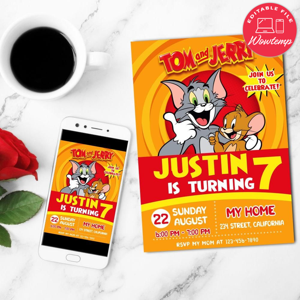 Tom and Jerry Invitation Customizable Template DIY | Wowtemp
