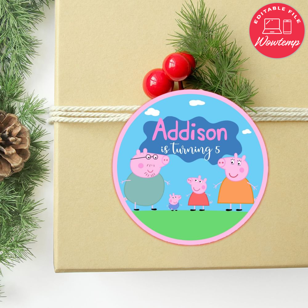 Peppa Pig Circle Sticker Template Customizable DIY | Wowtemp
